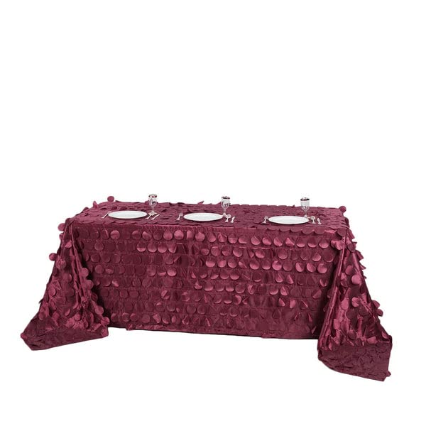 TABLECLOTHSFACTORY 90x132 Burgundy Flamingo Petals Taffeta Rectangle Tablecloth for Wedding Party Decoration