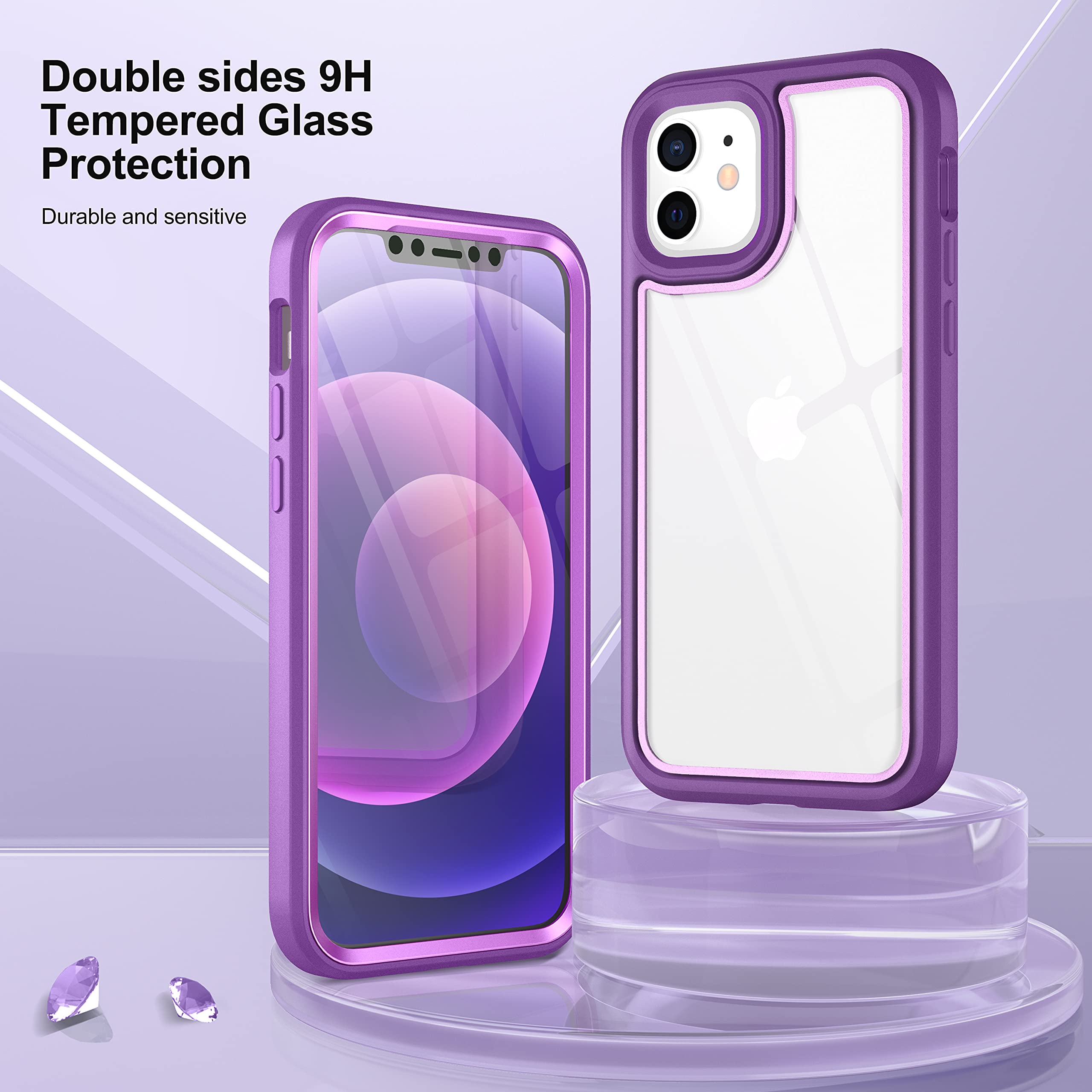 YOUMAKER [2021 Upgraded] Aegis Series for iPhone 12 Case & iPhone 12 Pro Case, Full-Body with Built-in Screen Protector Rugged Clear Case for iPhone 12/12 Pro Case 6.1 Inch - Purple