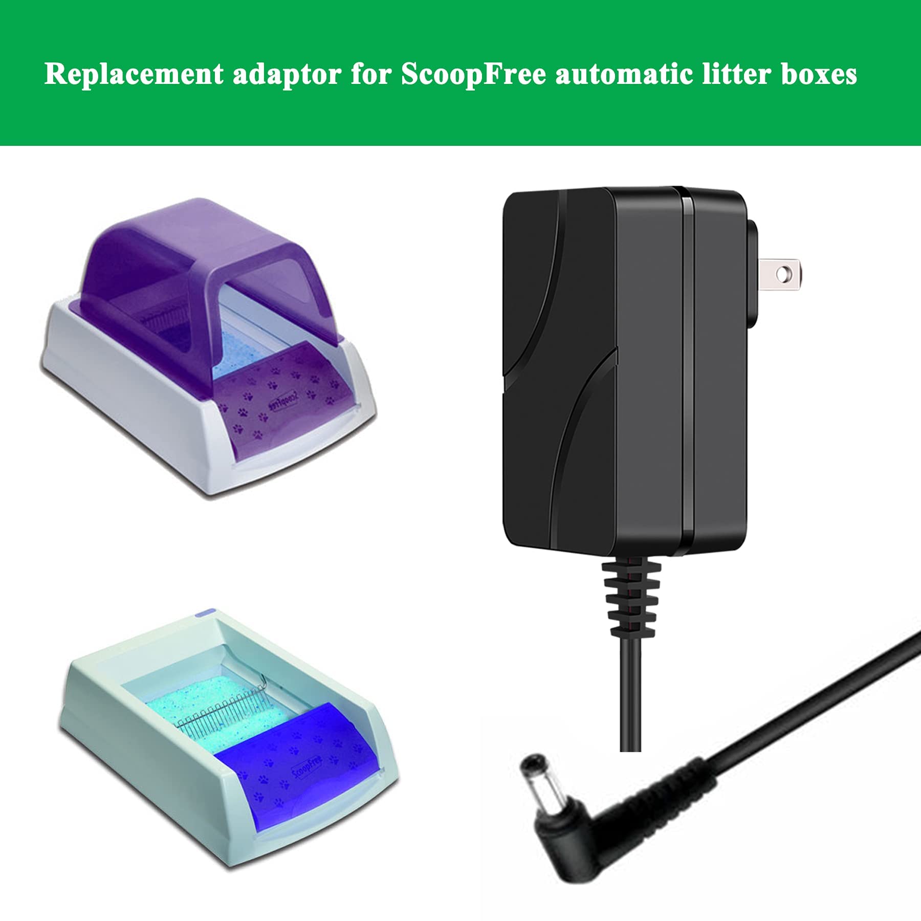 VHBW Replacement for Petsafe ScoopFree Litter Box Power Cord 10Ft Compatible with PetSafe Automatic Self-Cleaning RFA-516 PAL00-14243, PAL00-15342, PAL00-14242 Power Adapter