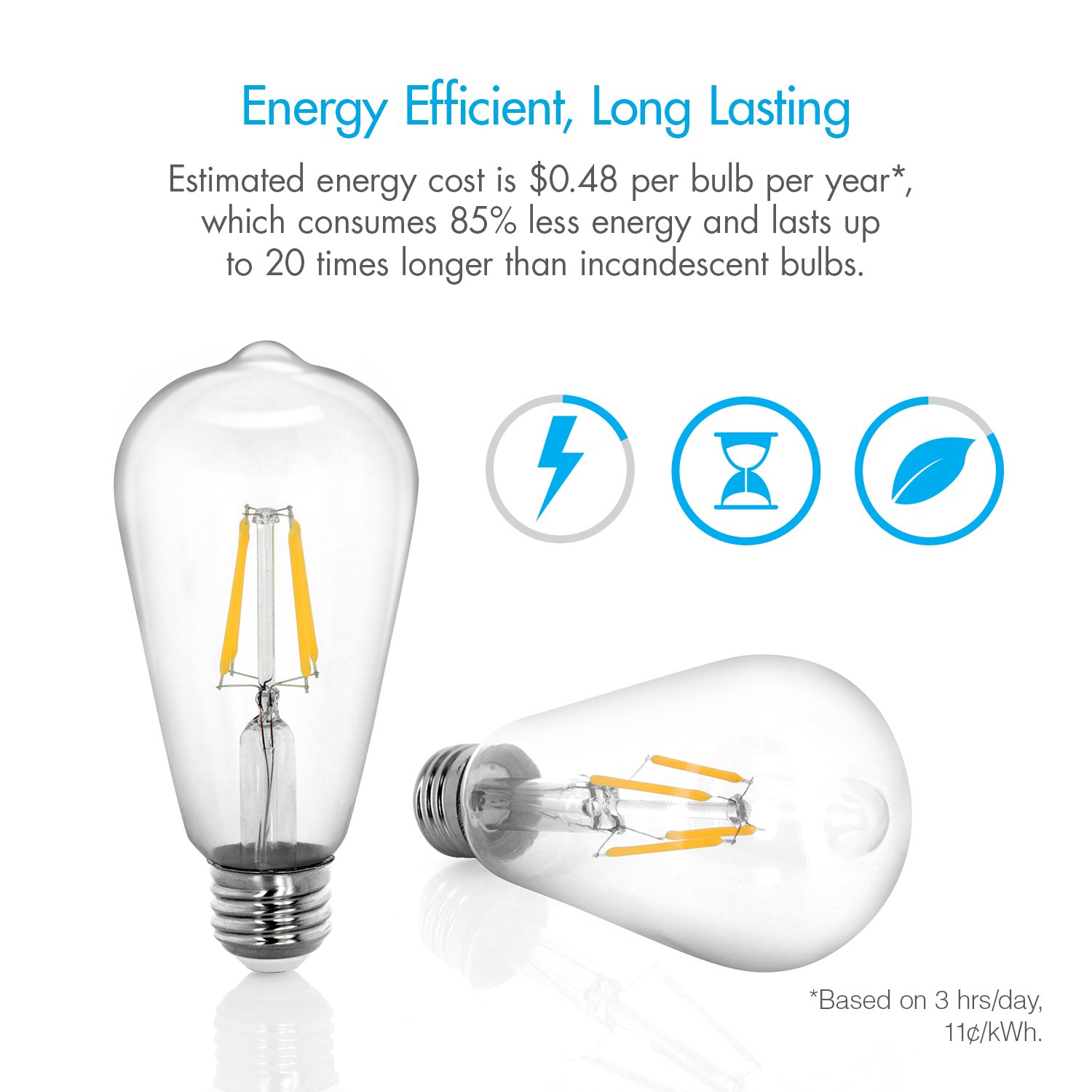 Tenergy Dimmable Edison Bulbs 5W LED Filament Bulbs (40 Watt Equivalent), Soft White (2700K), ST64 Bulbs, E26 Medium Standard Base Decorative Light Bulbs for Ceiling Light Fixtures (Pack of 6)