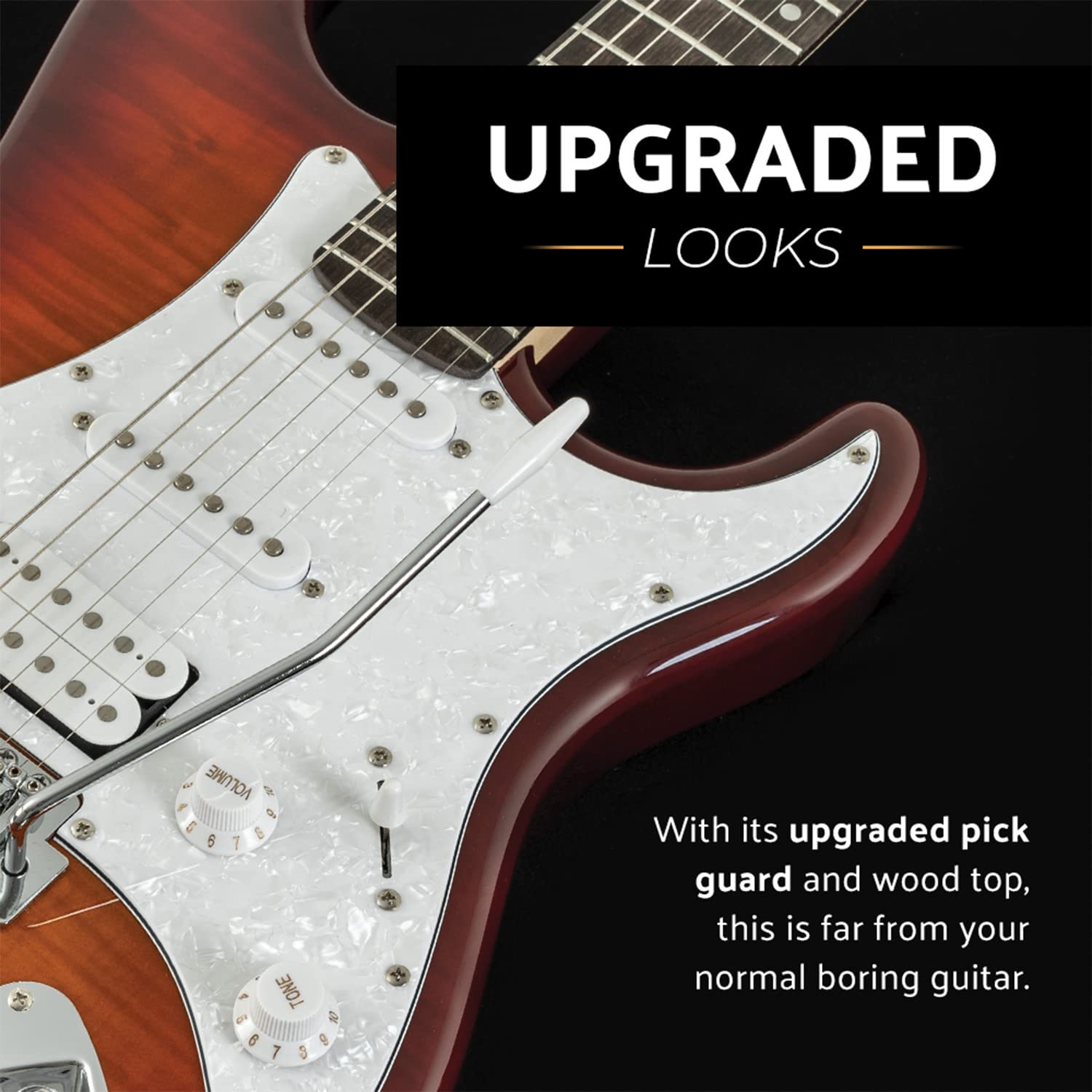 Washburn Sonamaster Electric Guitar Bundle in Sunburst with Flame Maple Veneer Top and H-S-S Pickups, Includes Strap, Picks, Clip-On Tuner and Extra Set of Strings (SDFSB-BNDL)