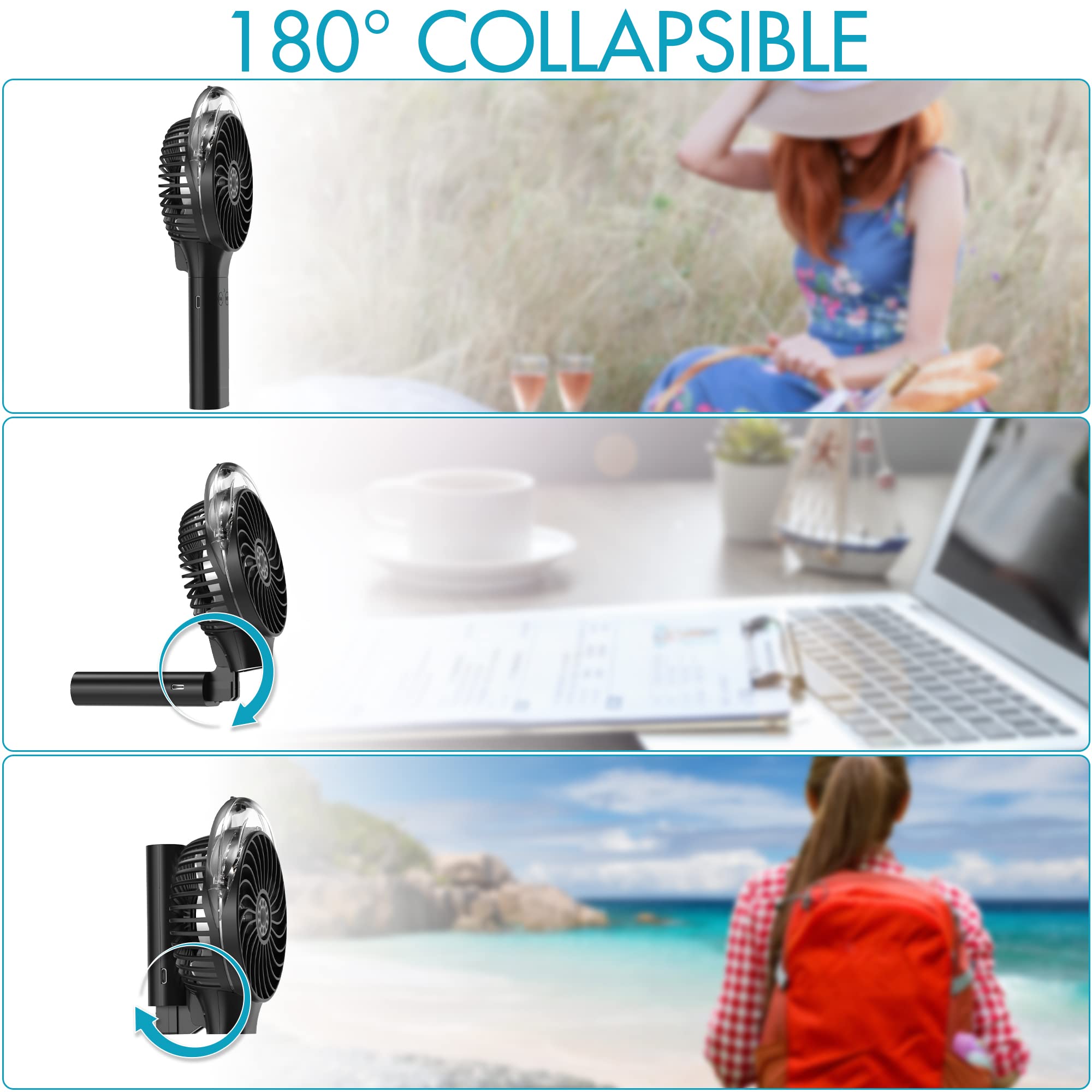 Super Mini Handheld Fan, Pocket Size Portable Battery Fan with Max 18 Hours Working Time, Strong Airflow, 3 Speeds, Natural Wind Mode, Removable Base Personal Fan For Home, Office (Pink))