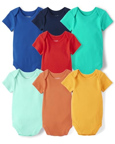 The Children's Place Baby and Newborn Short Sleeve Cotton Variety Pack Bodysuits, Rainbow 7-Pack, 3-6 Months
