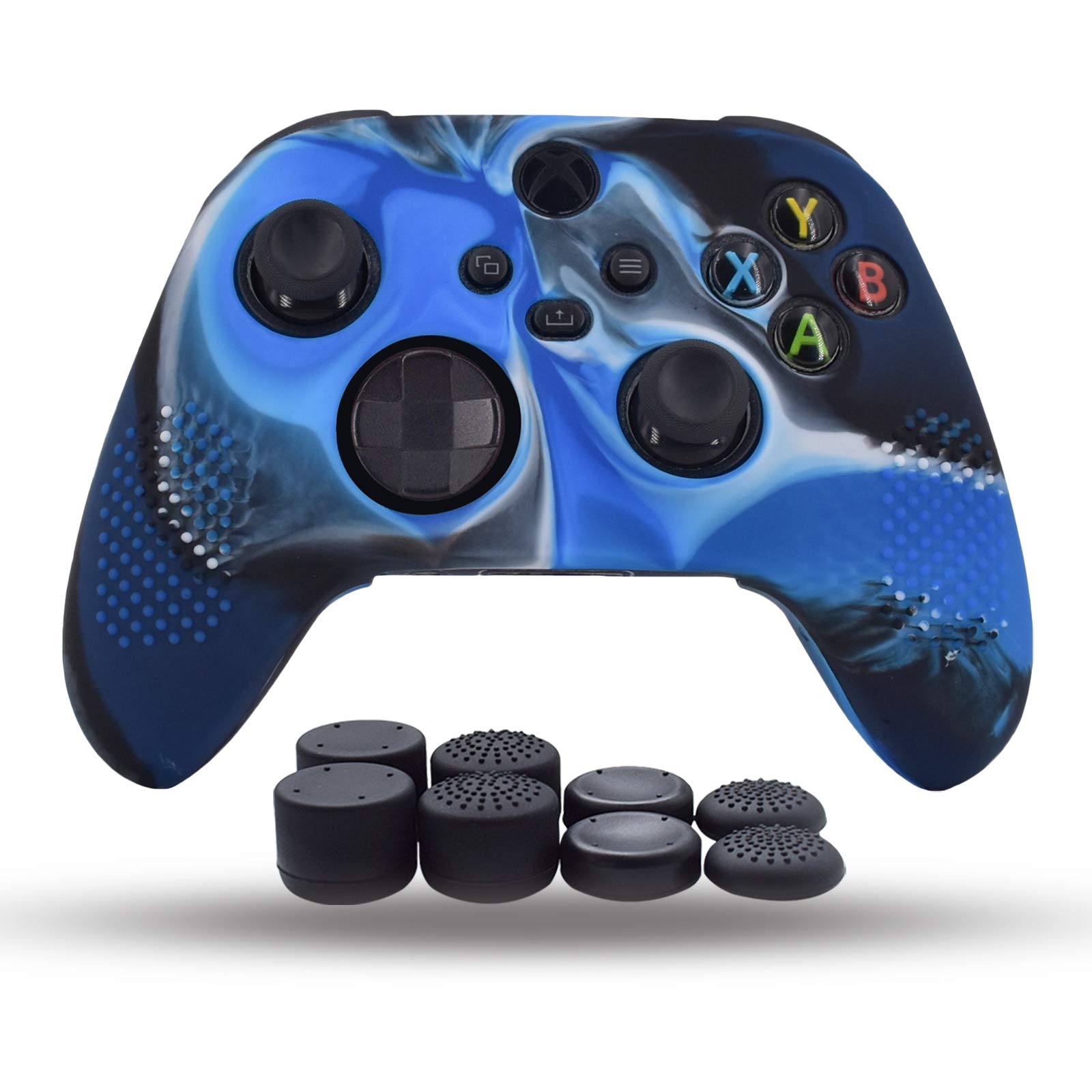 Xbox Series X Controller Skin, Silicone Grips for Xbox Series X/S Controller Cover Anti Slip Grip Case Protector(BlueCamo) - 8pcs Pro Thumb Grips