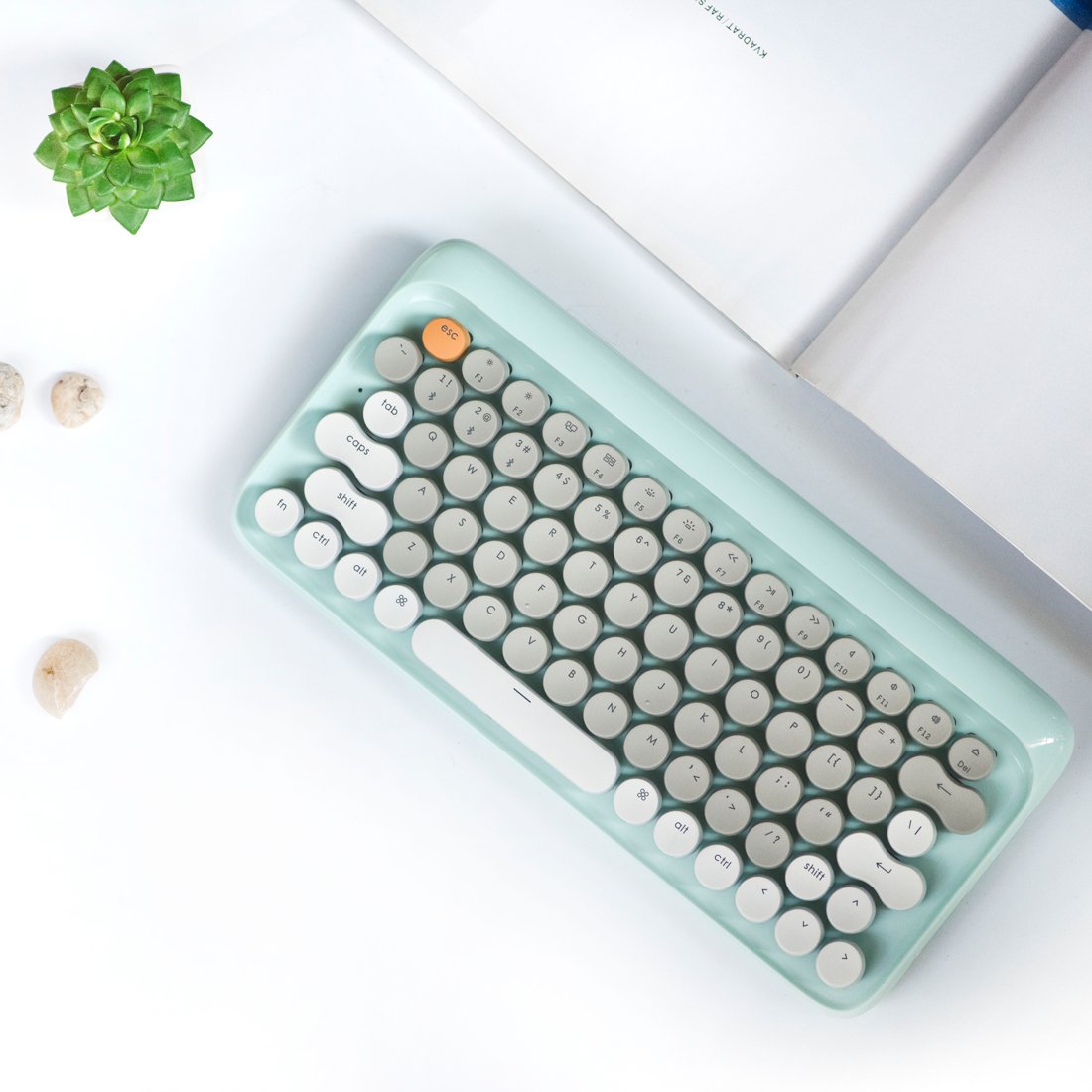 Wireless Mechanical Keyboard, LOFREE Four Seasons Mac Mechanical Keyboard with Gateron Blue Switch/White LED Backlit/Rechargeable Battery,Bluetooth Vintage Keyboard for MacOS,iOS,Windows,Android