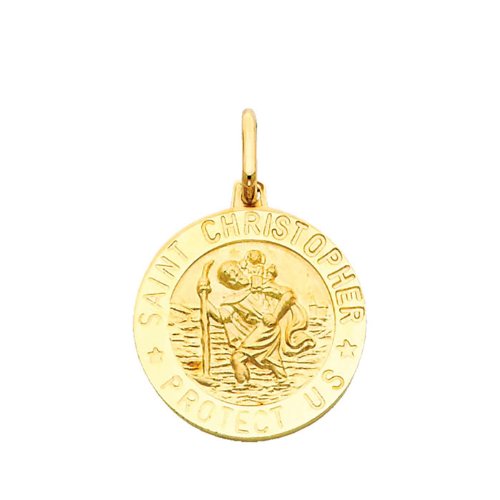 The World Jewelry Center 14k REAL Yellow Gold Religious Saint Christopher Medal Pendant with 1.2mm Cable Chain Necklace - 22"