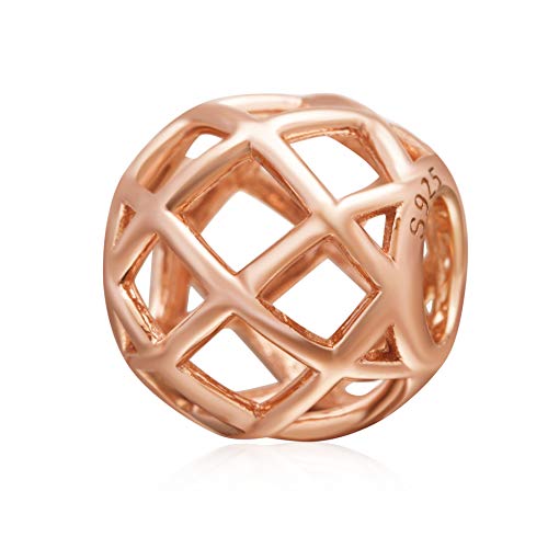 SOUKISS Soulbeads Rose Gold Spacer Charms 925 Sterling Silver Openwork Beads Fits European Bracelet (Square)