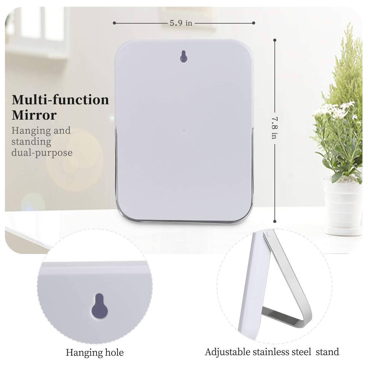 Tabletop Makeup Mirror,Square Desktop Foldable Vanity Mirror,8‘ Portable Folding Mirror with Metal Stand 90°Adjustable,Table Desk Standing Cosmetic Mirror Wall Hanging Dual-Purpose Small Mirror(Gray)