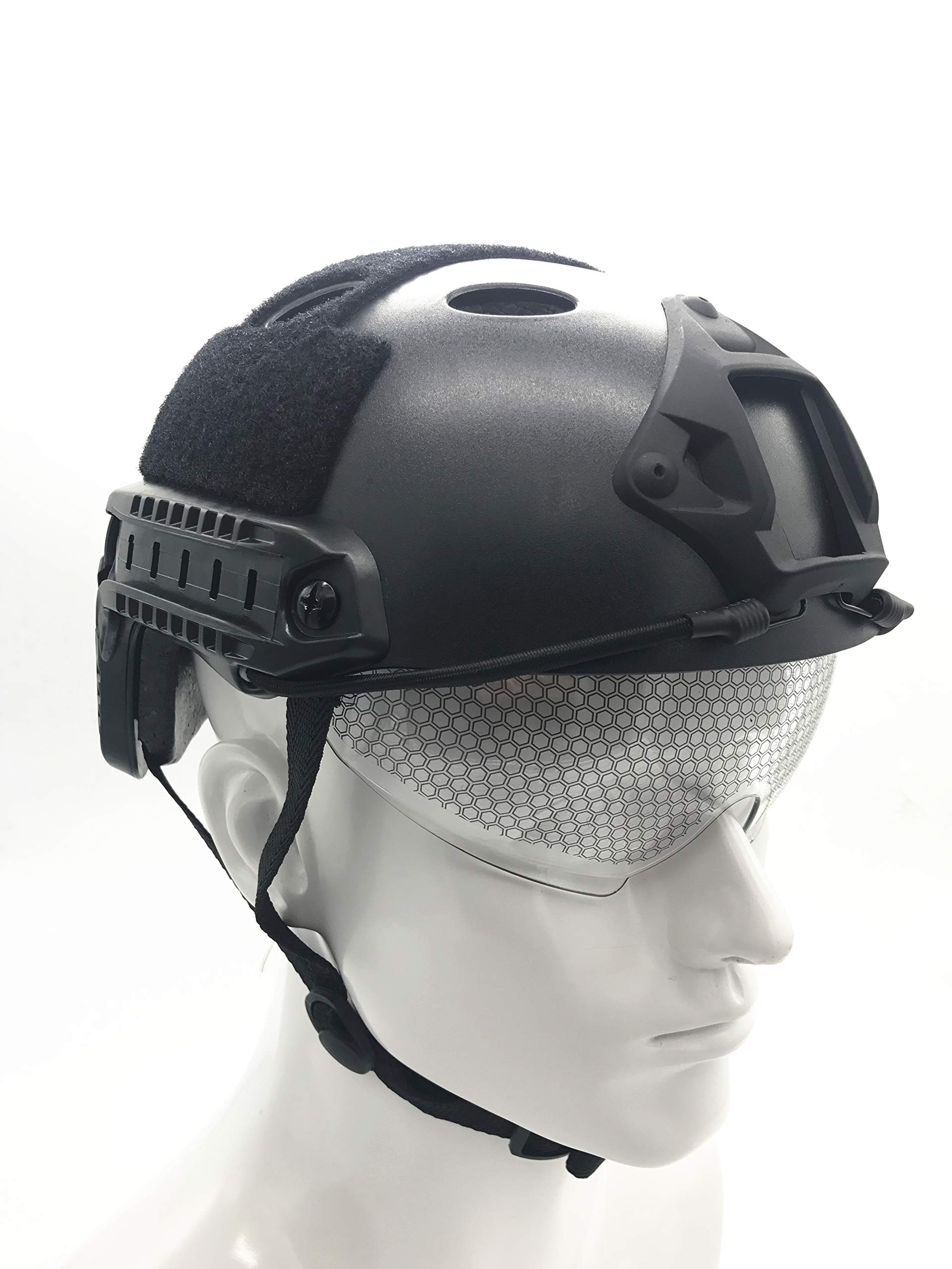 Willbebest PJ Type Airsoft Tactical Multifunctional Fast Helmet with Visor Goggles Version Black, Comes with a Half Face Metal Mesh Airsoft Mask