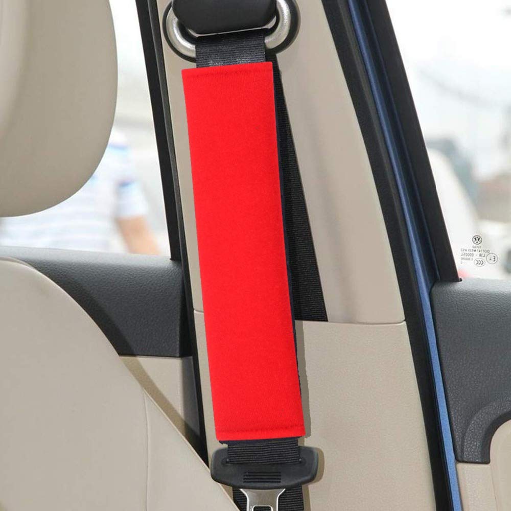 Universal Car Seat Belt Pads, 2 Pack Shoulder Strap Pad Cushion Cover Car Belt Protector Safety Belt Cover for Adults Children (Red)