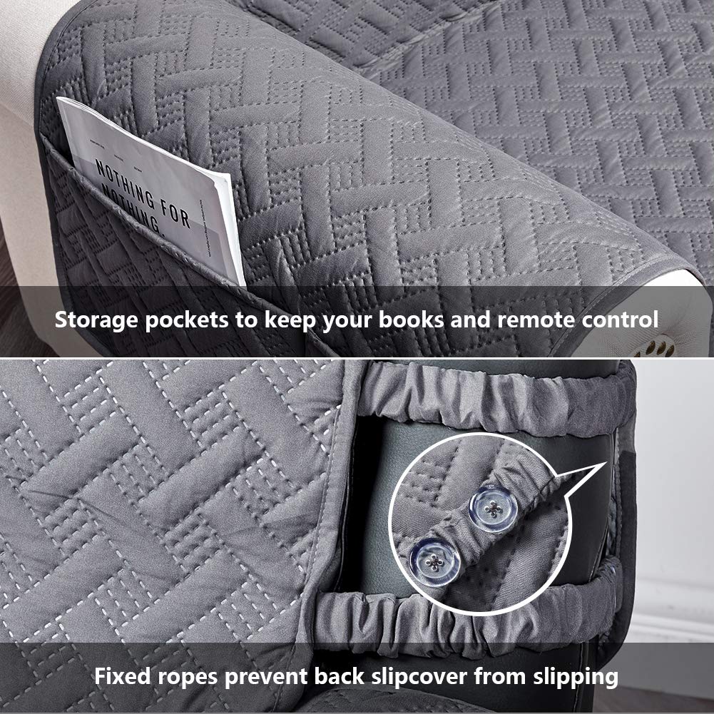 STONECREST Recliner Chair Cover Water Resistant, Reversible Washable Cover, Stay in Place (Dark Grey/Grey, Recliner 23" Regular)