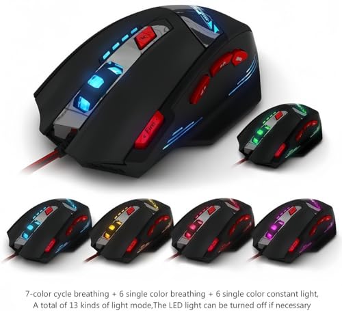 zelotes T90 Gaming Mouse 9200 DPI, 8 Programmable Buttons Multi-Modes LED Lights USB Gaming Mice, Weight Tuning for Laptop, Desktop, PC,- Black