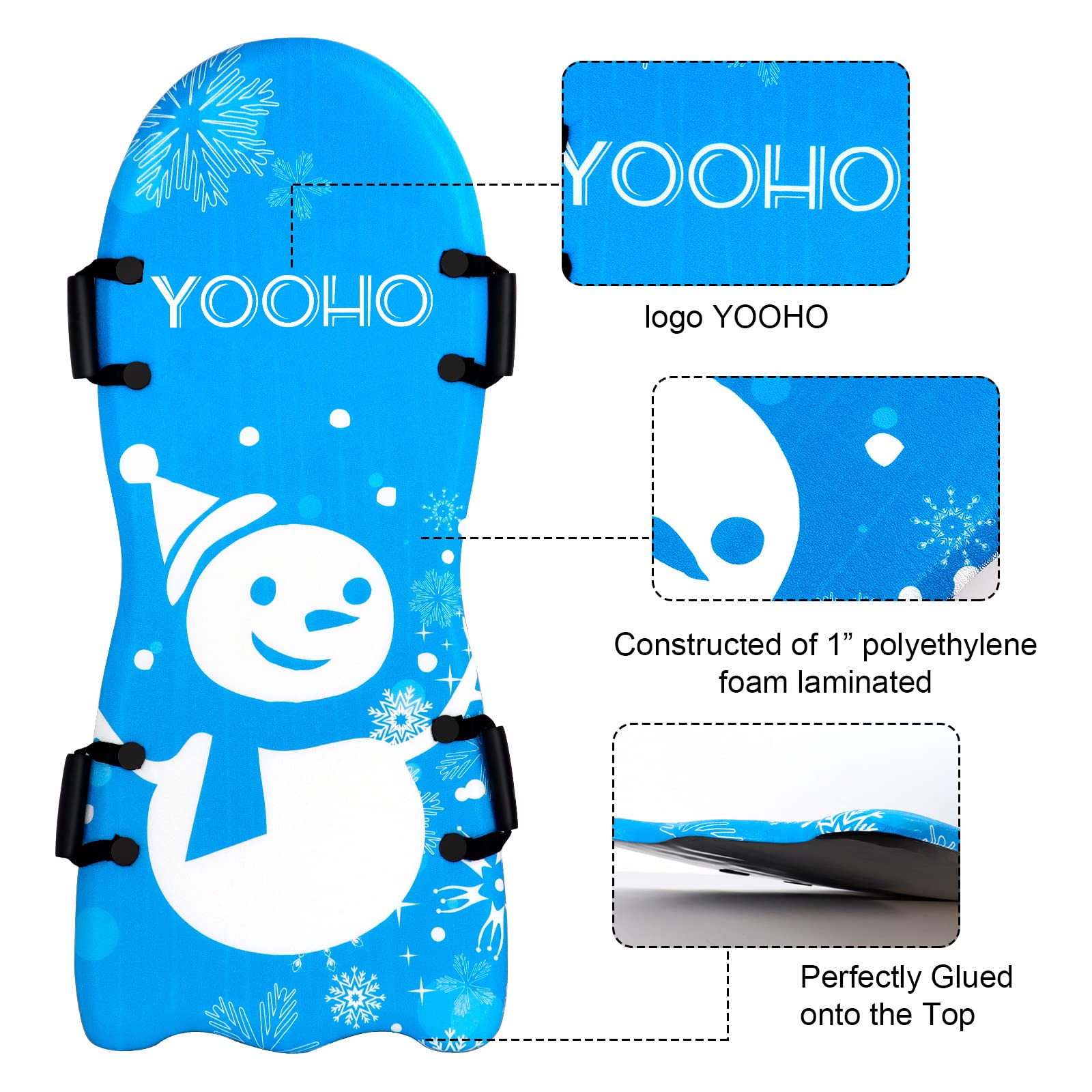 YOOHO Snow Sleds 2 Person-45 inch Foam Sleds for Kids and Adult with Handles, Durable Slide Board Toboggan Super Lightweight with PE Core and Slick Bottom -1 Pack