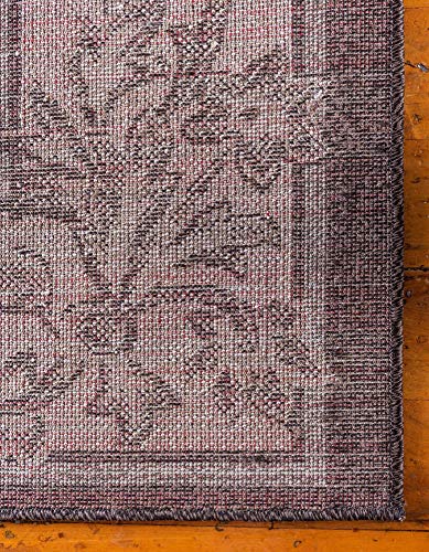 Unique Loom Outdoor Botanical Collection Area Rug (9' x 12' Rectangle, Beige/ Burgundy)