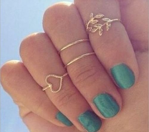 supaporn shop Rings Urban Gold Plated Crystal Plain Above Knuckle Ring Band Midi Ring 4PCS/Set