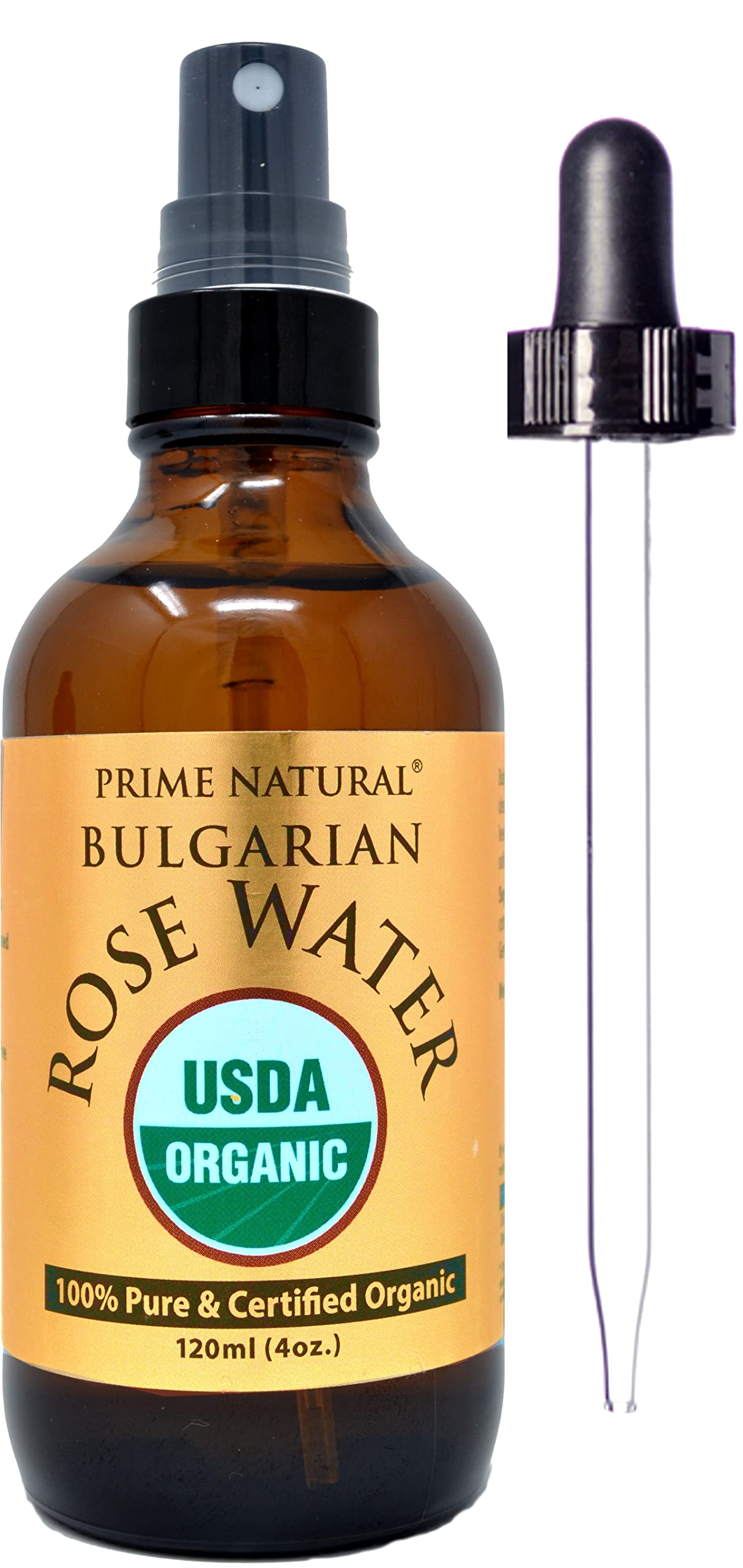 Rose Water Spray 4oz/120ml - USDA Certified Organic - Facial Toner, Hydrating Mist for Face & Hair - Bulgarian, 100% Pure, Natual, Preservative-Free, Moisturizer from Fresh Rose Petals