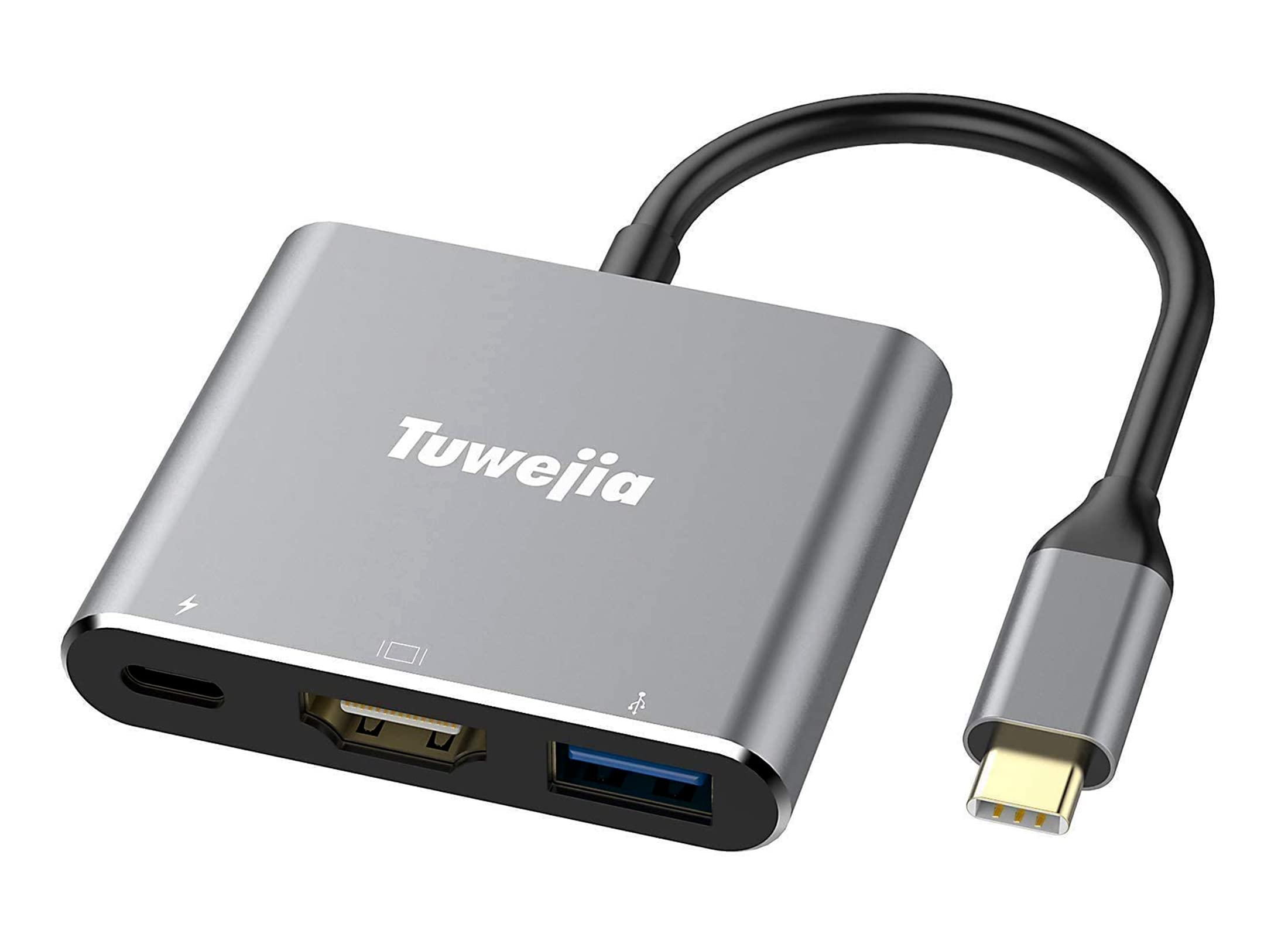 Tuwejia USB C to HDMI Multiport Adapter USB 3.1 Gen 1 Thumderbolt 3 to HDMI 4K Video Converter/USB 3.0 Hub PD Quick Charging Port with Large Projection