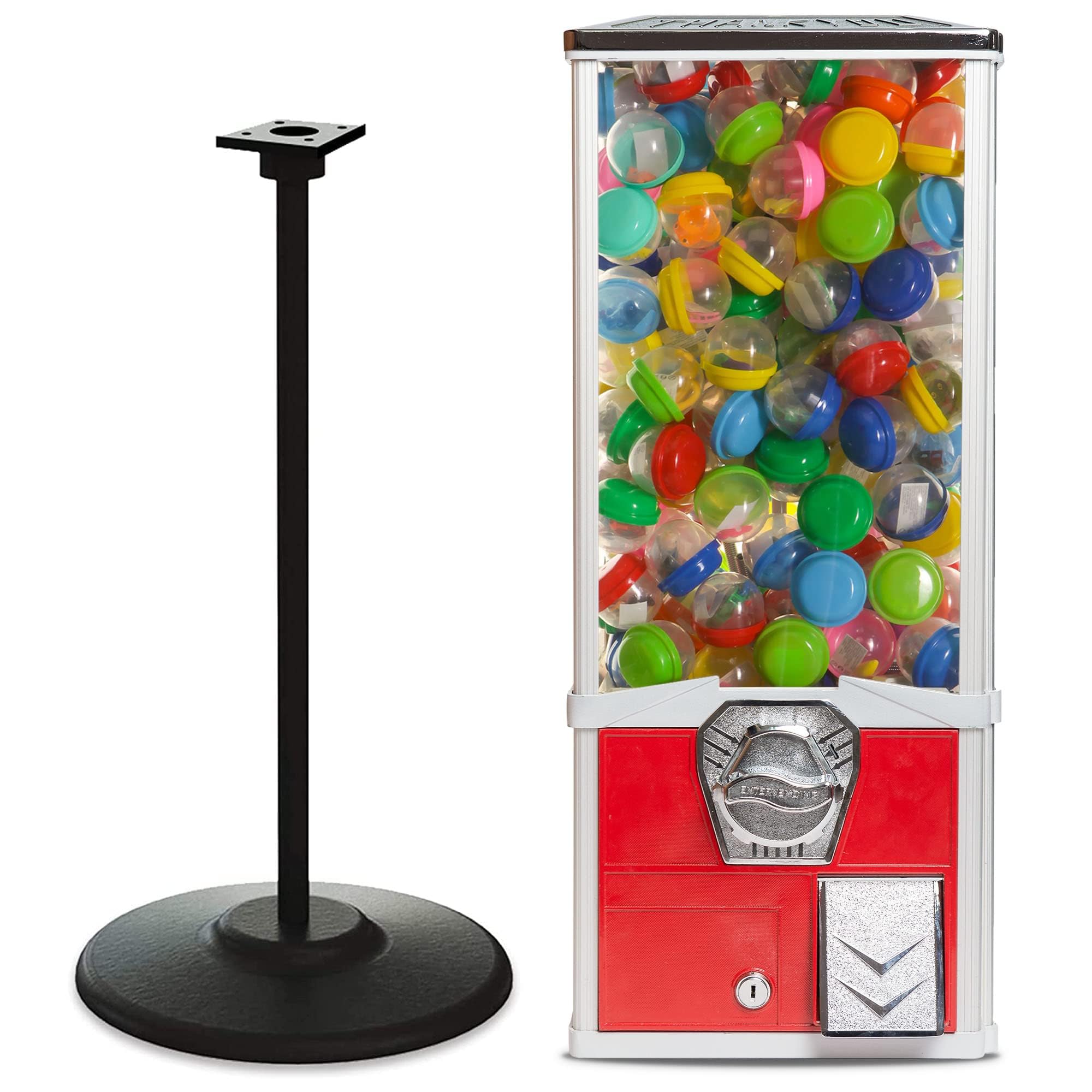 Vending Machine - Big Capsule Vending Machine with Stand - Prize Machine - Commercial Vending Machine for 2 Inch Round Capsules Gumballs Bouncy Balls - Red