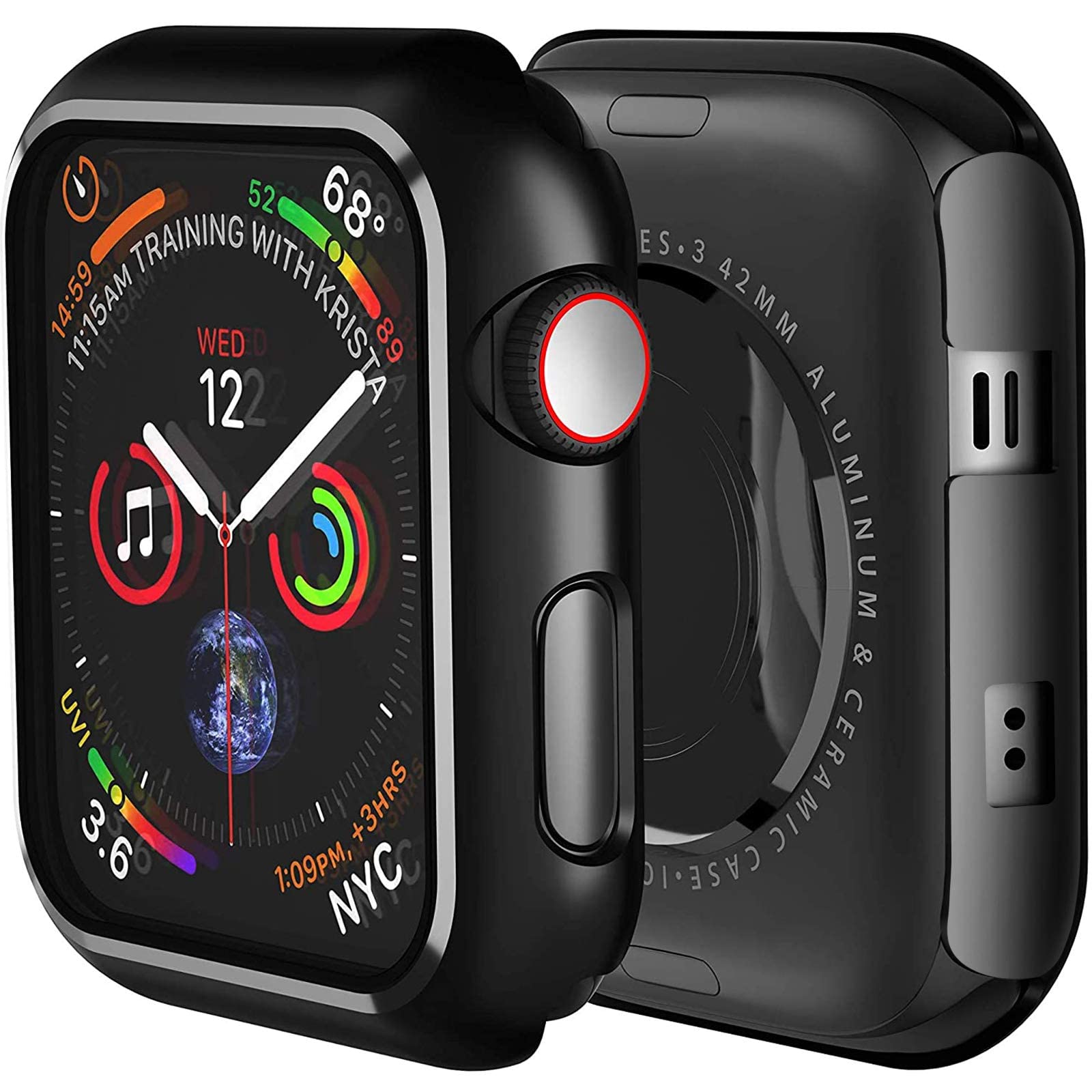 Smiling Case Compatible with Apple Watch Series 3 & Series 2 38mm with Built in Tempered Glass Screen Protector- All Around Hard PC Case Overall Protective Cover - Black