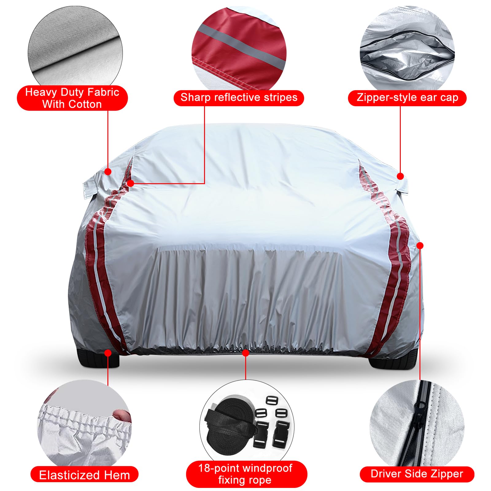 Waterproof Car Covers Replace for 2008-2024 Dodge Challenger, 6 Layers All Weather Custom-fit Car Cover with Zipper Door & Windproof Bands for Snow Rain Dust Hail Protection