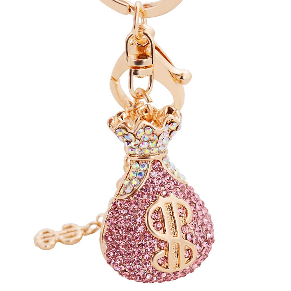 YQIMYIM Dollar Symbol Shape Keychain Keyring Sparkling Crystal Rhinestones Key Chain Creative Gifts Accessories (Pink)