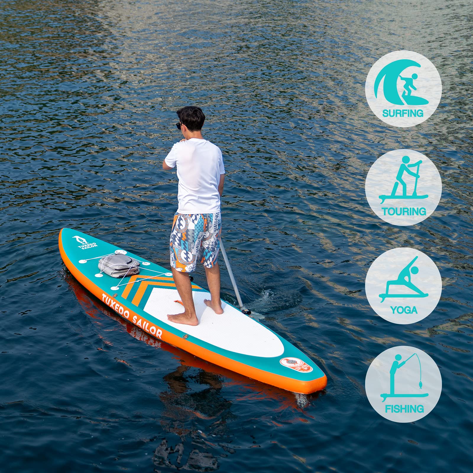 Tuxedo Sailor Inflatable 11'×30"×6" Ultra-Light SUP for All Skill Levels Everything Included with Stand Up Paddle Board, Adj Paddle, Pump, ISUP Travel Backpack, Leash 10L Waterproof Bag