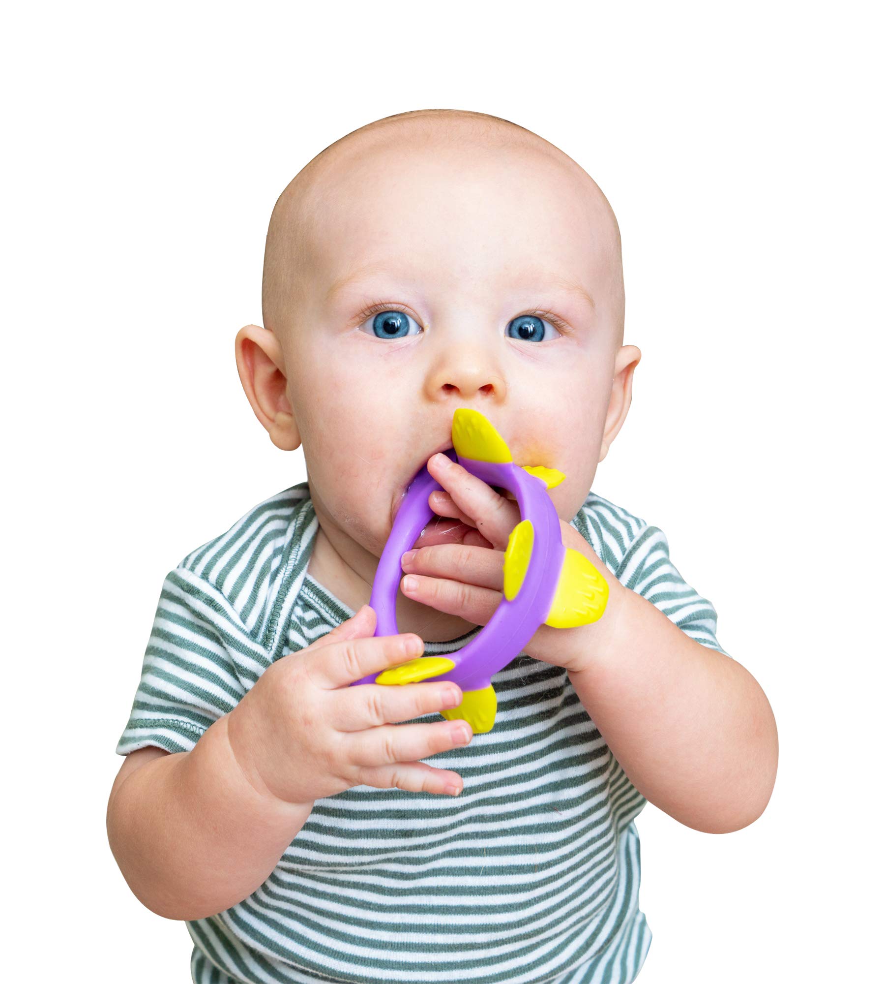 Smily Mia Norman The Dinosaur - Blue Soft & Durable Silicone Teether Toy/Gum Massager/Teething Bracelet for 3M+ Babies.