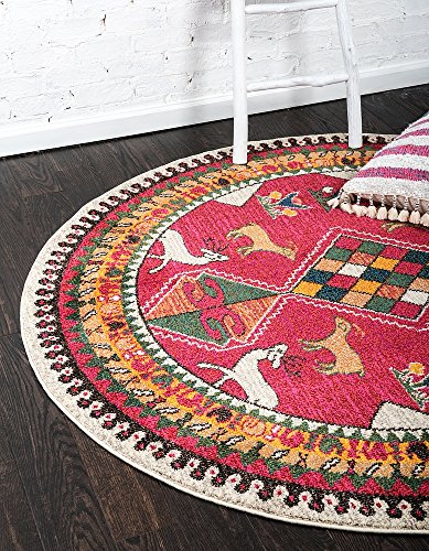 Unique Loom Sedona Collection Southwestern, Border, Over-Dyed, Animals, Tribal, Abstract Area Rug, 6 Feet, Pink/Beige