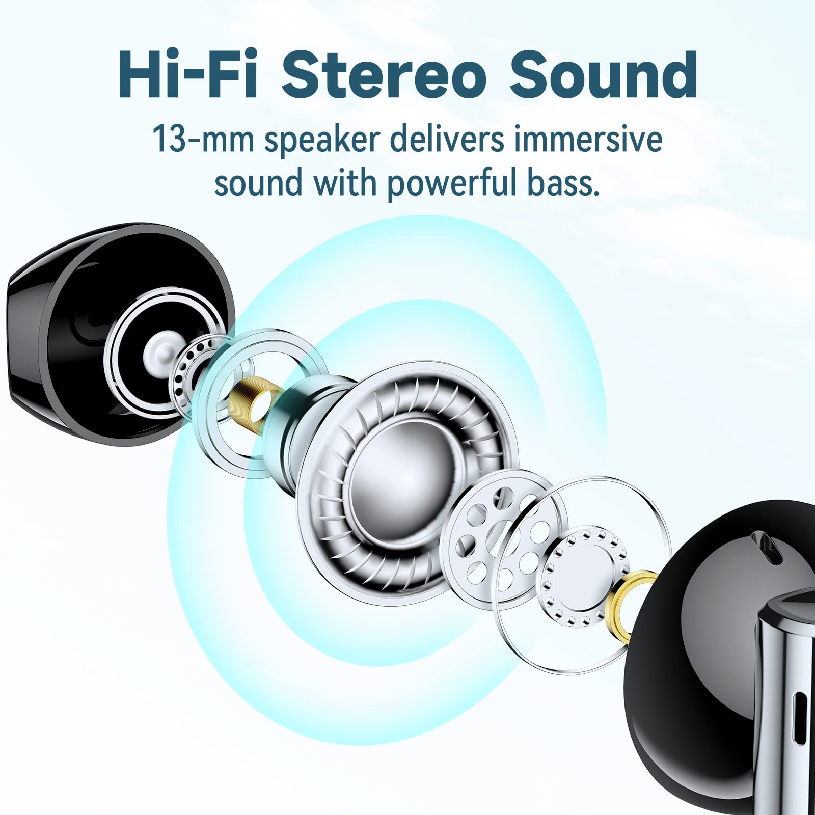 Wireless Earbuds Bluetooth Headphones 40Hrs Playtime Ear Buds with Digital Display Charging Case Microphone Immersive Stereo Audio Headset IPX7 Waterproof Sports Earphones for iOS Android Laptop Black