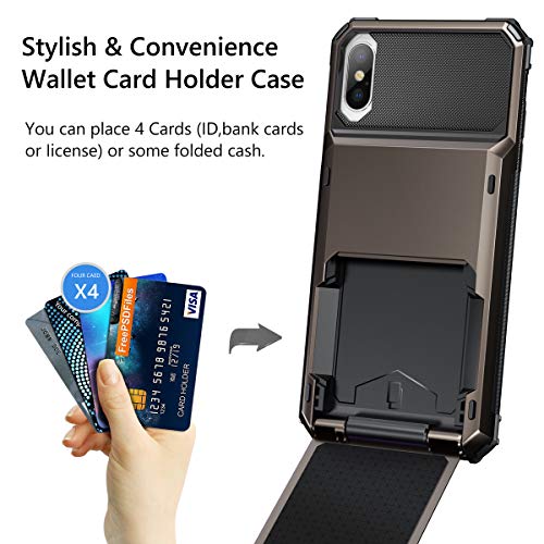 Vofolen Case for iPhone XS Max Case Wallet ID Slot Credit Card Holder Scratch Resistant Dual Layer Protective Bumper Rugged TPU Rubber Armor Hard Shell Case Cover for iPhone XS Max 10S Max (Gun Color)