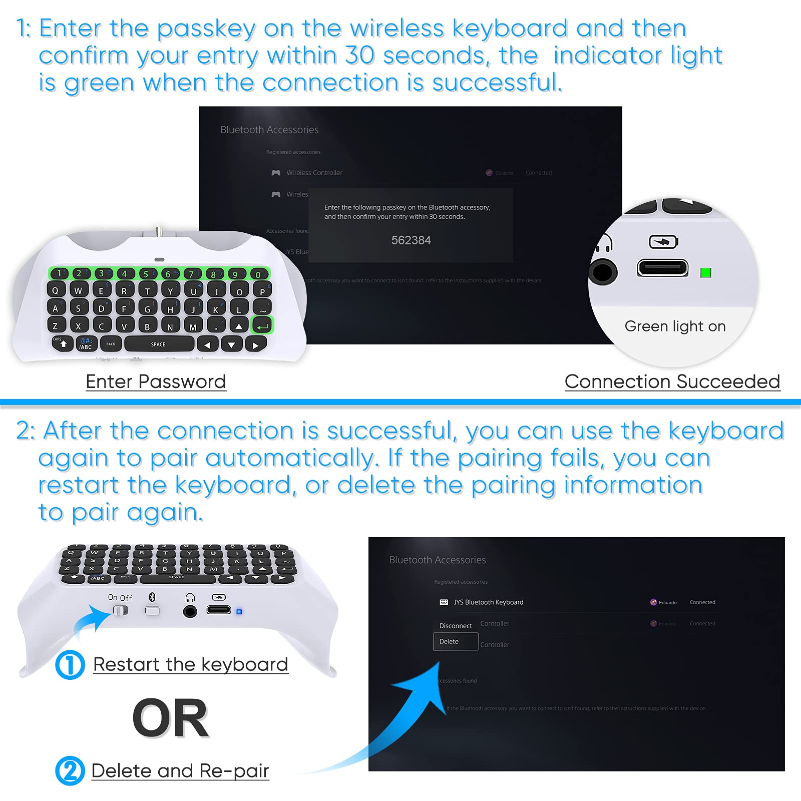 YUANHOT Keyboard Chatpad Compatible with PS5 Controller, Chatpad Controller Accessories with QWERTY Keyboard & Built-in Speaker for Messaging & Gaming Live Chat