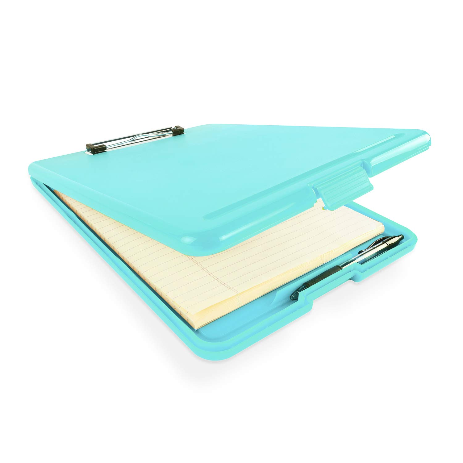Super Z Outlet Slim Plastic Nursing RN Style Coaches Clipboard with Open Foldable Storage, Classroom Teacher College Size (9.5" x 13.5") (Turquoise)
