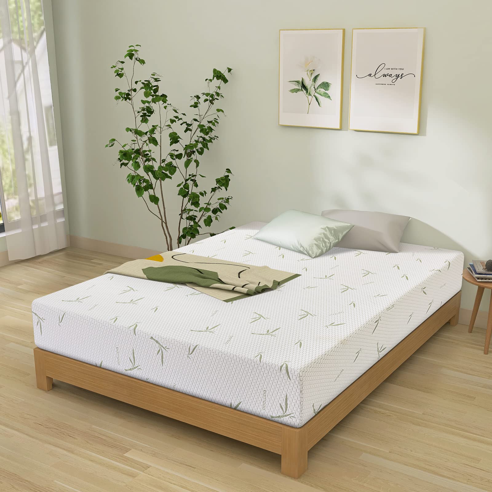 Vyfipt 8 Inch Medium Firm Green Tea Memory Foam Mattress, Cooling Gel Foam, Pressure Relieving, CertiPUR-US Certified, Bed-in-a-Box, White, Twin