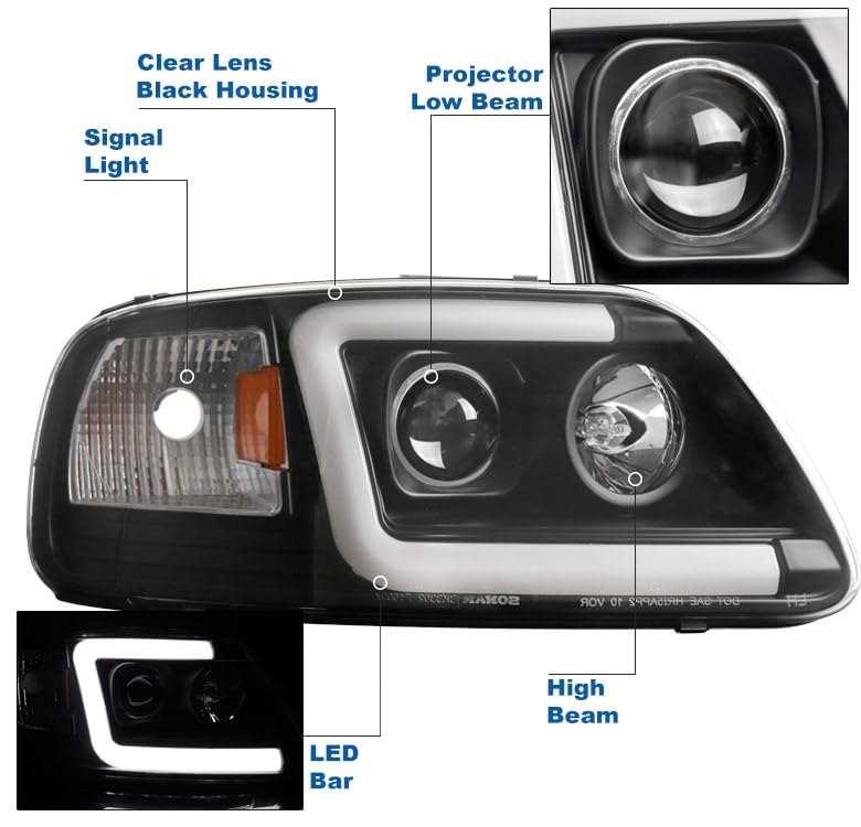 ZMAUTOPARTS LED Black Projector Headlights Headlamps For 1997-2003 Ford F-150/1997-2002 Expedition