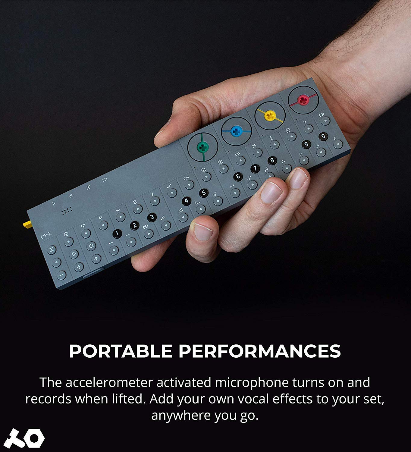 teen age engineering OP-Z Wireless Bluetooth Synthesizer Sequencer Bundle with OP-Z PVC Roll Up Bag (Yellow), Samson SR350 Over-Ear Stereo Headphones, and Blucoil 3-Pack of 7" Audio Aux Cables