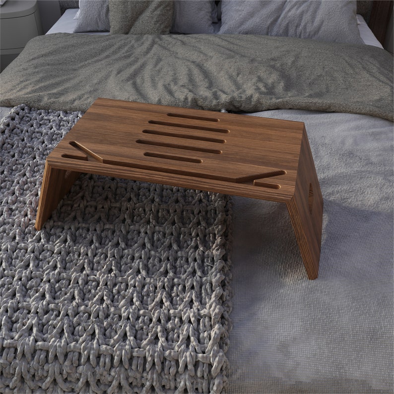 Wooden Foldable Laptop Stand, Portable Lap Desk, Laptop Bed Tray, Breakfast Serving Tray, Multifunctional Stand, Work from Home Gift for him (Light Wood)