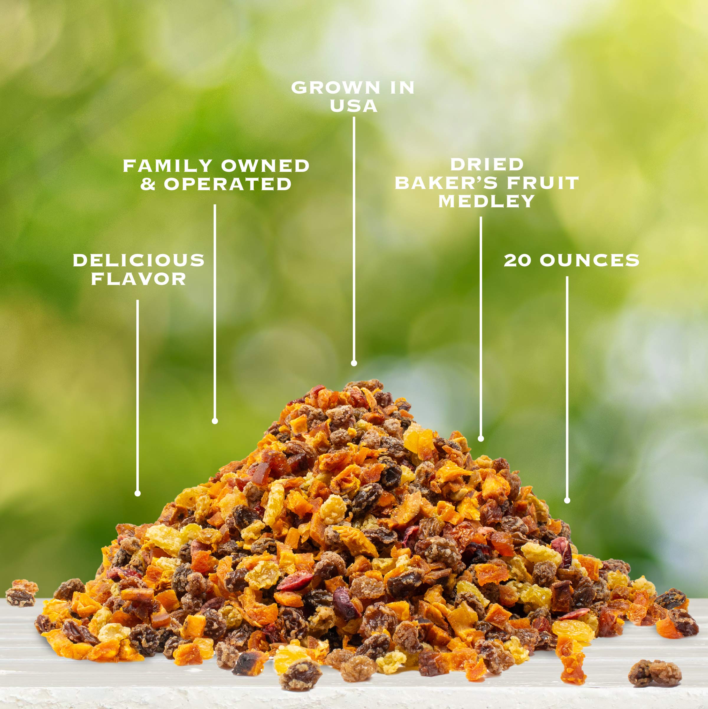 Traina Home Grown Baker’s Fruit Medley - Diced Peaches, Cranberries, Apricots, Pears, Nectarines, and Raisins - Non GMO, Gluten Free, Value Size (20 oz)