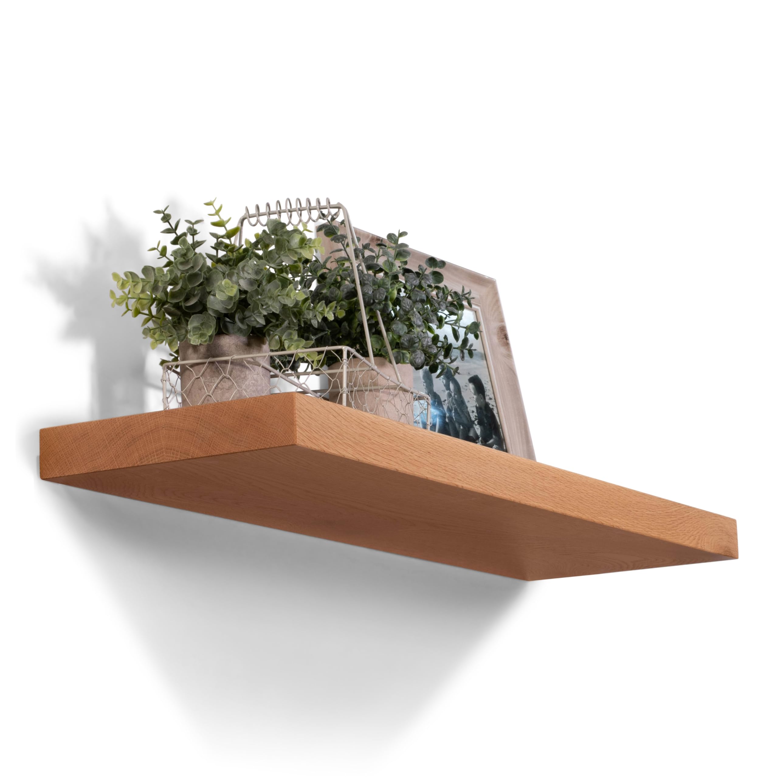 Solidwood Interiors | White Oak Floating Shelf | Anywhere Adjustable Hidden Stud Mount Bracket (Unfinished, 60" L x 12" D)