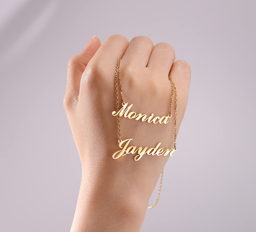 TinyName Custom Name Necklace Personalized, 18K Gold Plated Personalized Layered Choker Name Plate Necklace Customized Name Necklace for Women