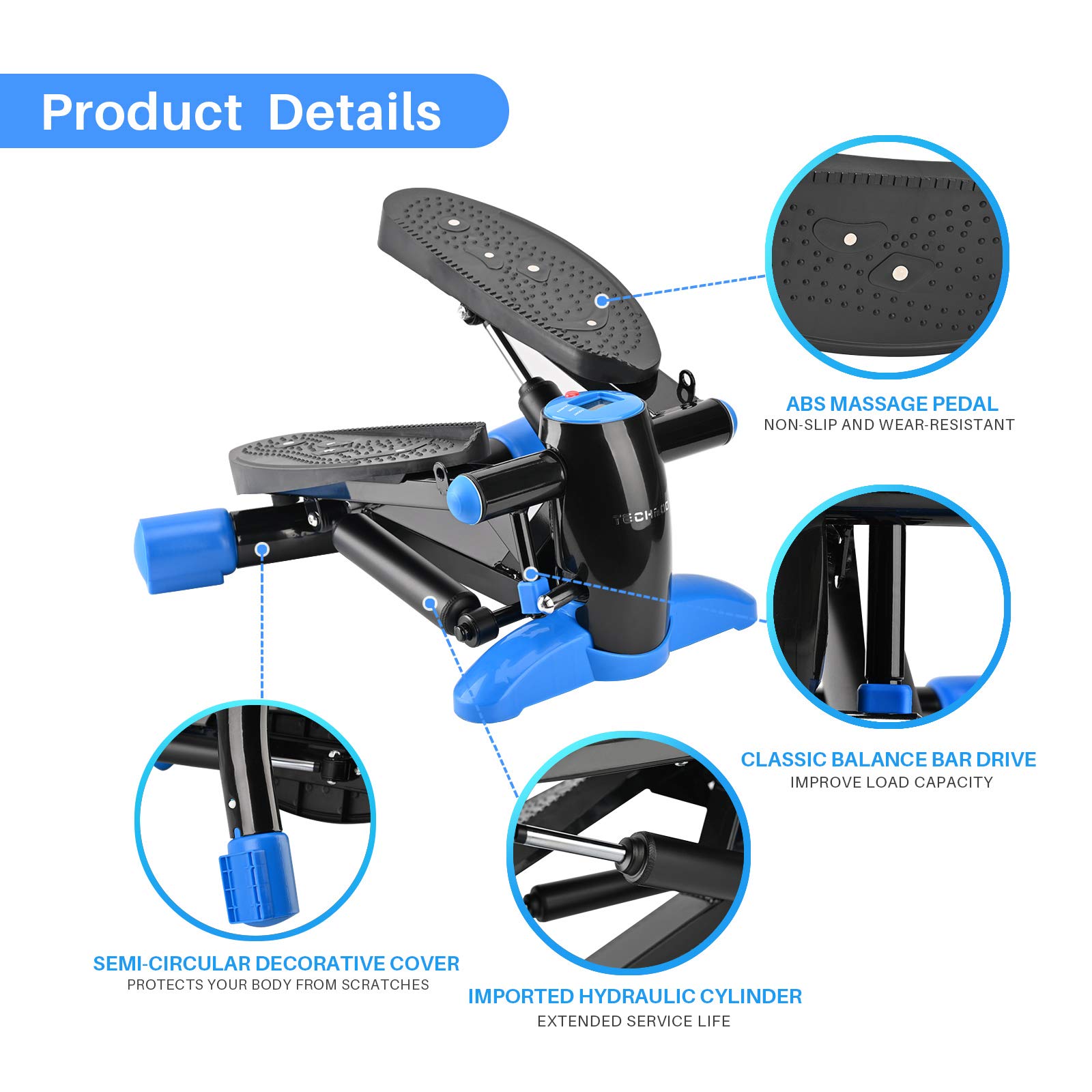 TECHMOO Stair Stepper for Exercise, Mini Stepper Trainer with Adjustable Stepping Machine with Resistance Bands LCD Display Air Climber Cardio Workout Fitness Professional Exercise Equipment
