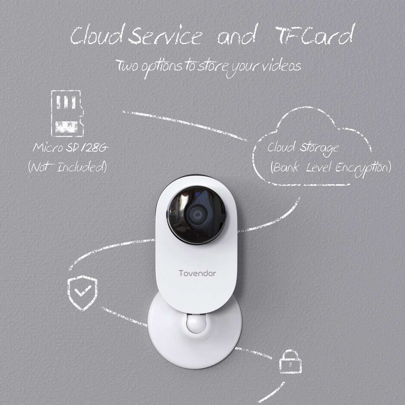 Tovendor Mini Smart Home Camera, 1080P 2.4G WiFi Security Camera Wide Angle Nanny Baby Pet Monitor with Two Way Audio, Cloud Storage, Night Vision, Motion Detection