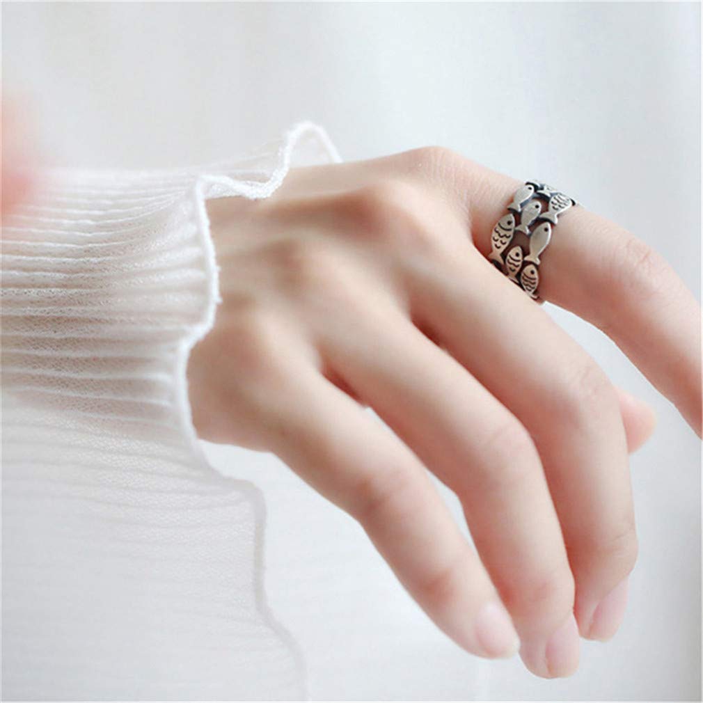 SOURBAN School Fish Open Knuckle Ring Hollow Vintage Geometric Wide Punk Party Adjustable Band