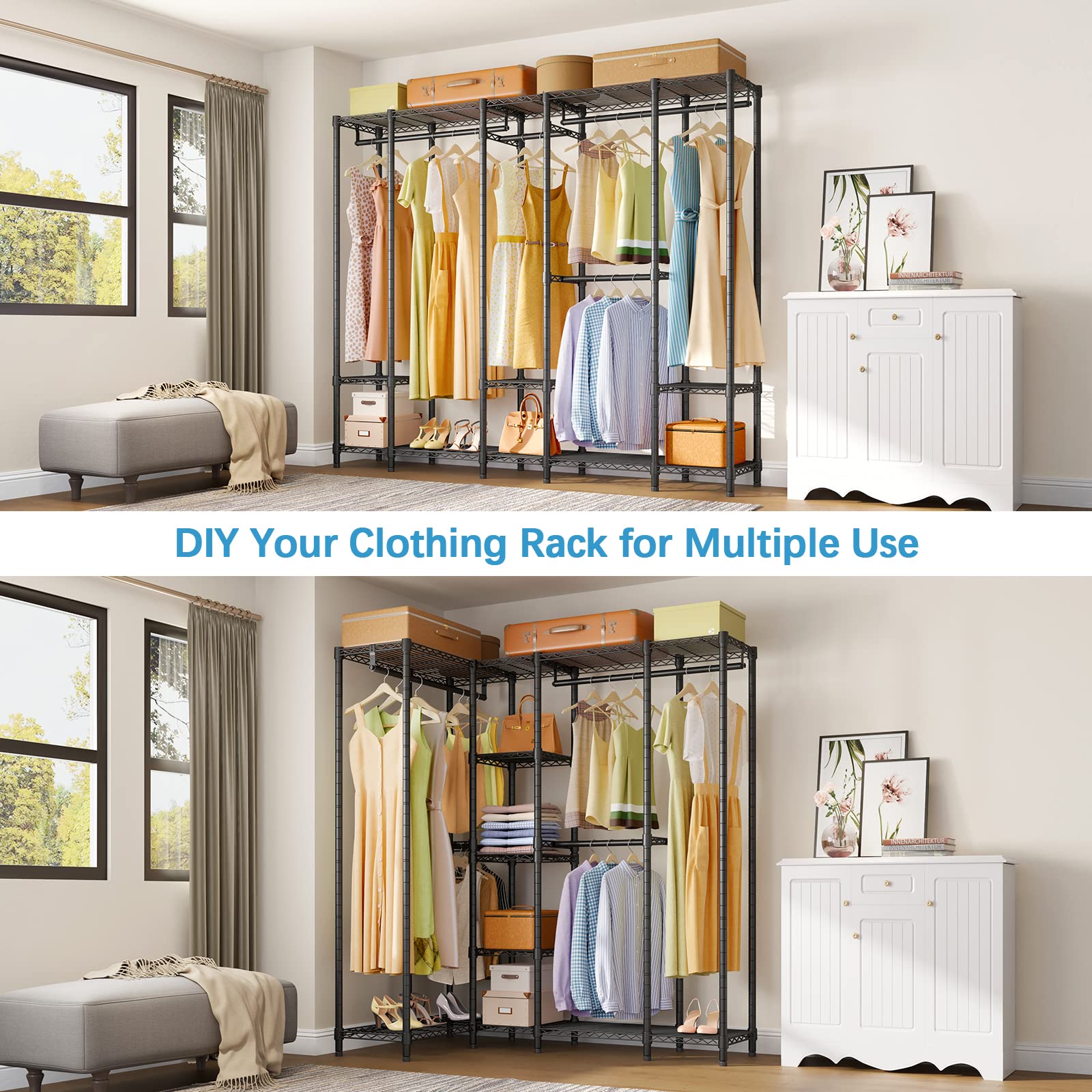 VIPEK V50i Bedroom Armoire Freestanding Closet Wardrobe, Portable Closet Rack, Heavy Duty Clothes Rack Multi-Functional Metal Clothing Rack for Hanging Clothes, Max Load 980lbs, Medium Size (White)