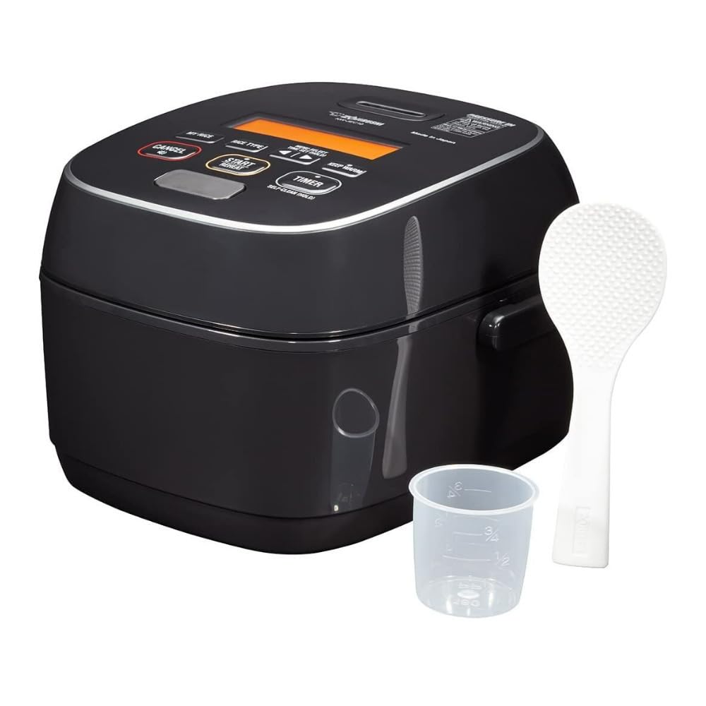 Zojirushi NW-JEC10BA 5.5-Cup Capacity Pressure Induction Heating Rice Cooker and Warmer (Black) Bundle with 15-Inch Bamboo Spoon, Rice Washing Bowl and Cocking Book (4 Items)