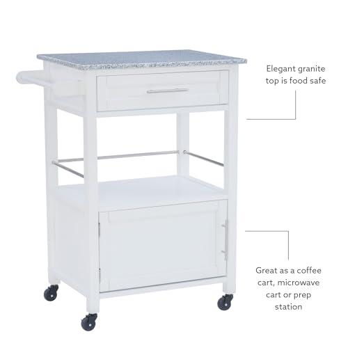 White Linon Storage Cart On Wheels With Granite Top. Great For Small Kitchens!!