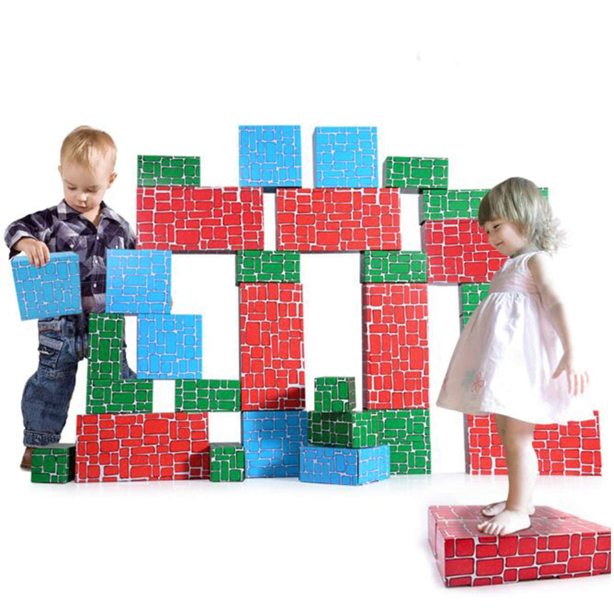 WishaLife Cardboard Blocks,40pcs Building Blocks Extra-Thick Jumbo Stackable Bricks in 3 Size for Toddlers Kids