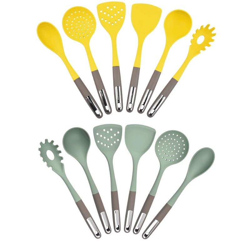 SLEEVY Heat Resistant Silicone Kitchenware Cooking Utensils Set Colander Frying Shovel Soup Spoon Kit (Color : E, Size : 6pieces)