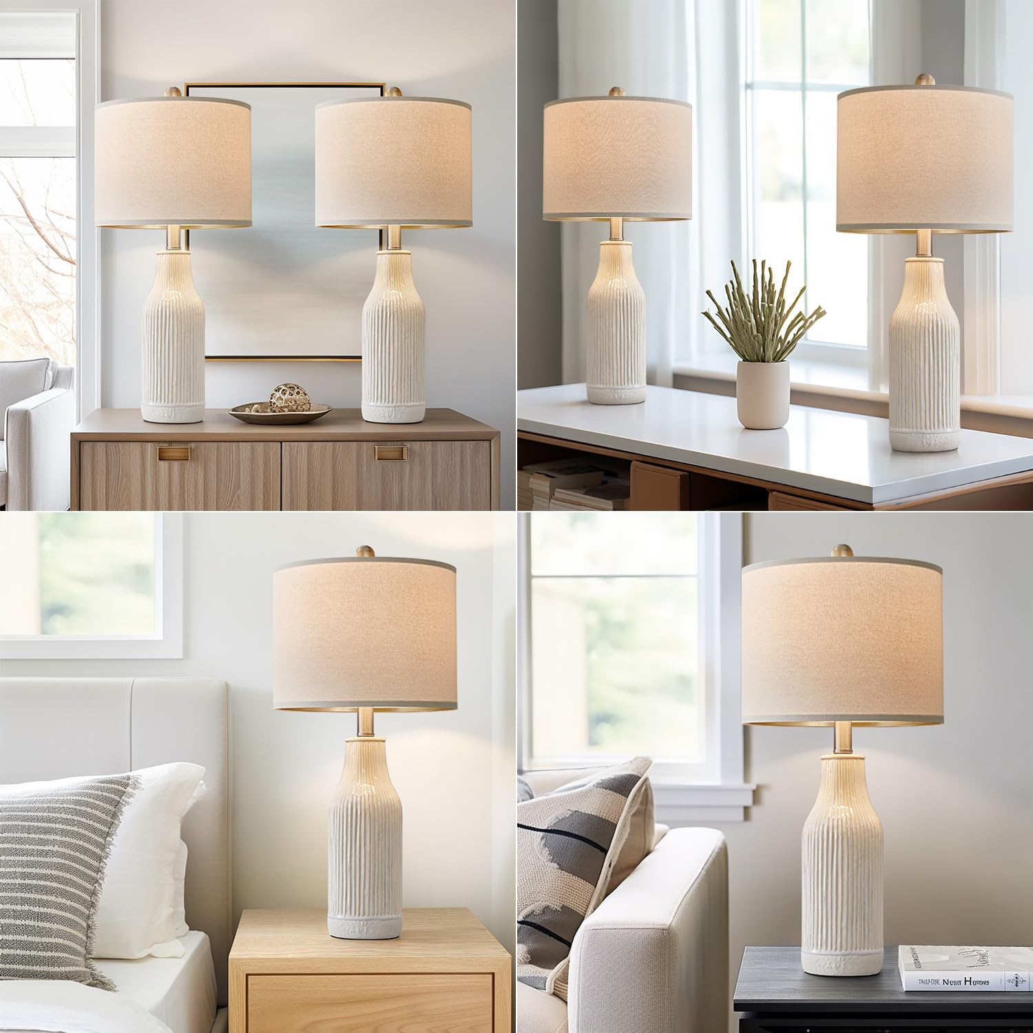 USumkky 23.75 inches Modern Ceramic Table Lamp Set of 2 for Living Room, Farmhouse Bedside Nightstand Lamp for Bedroom Home Office Dorm
