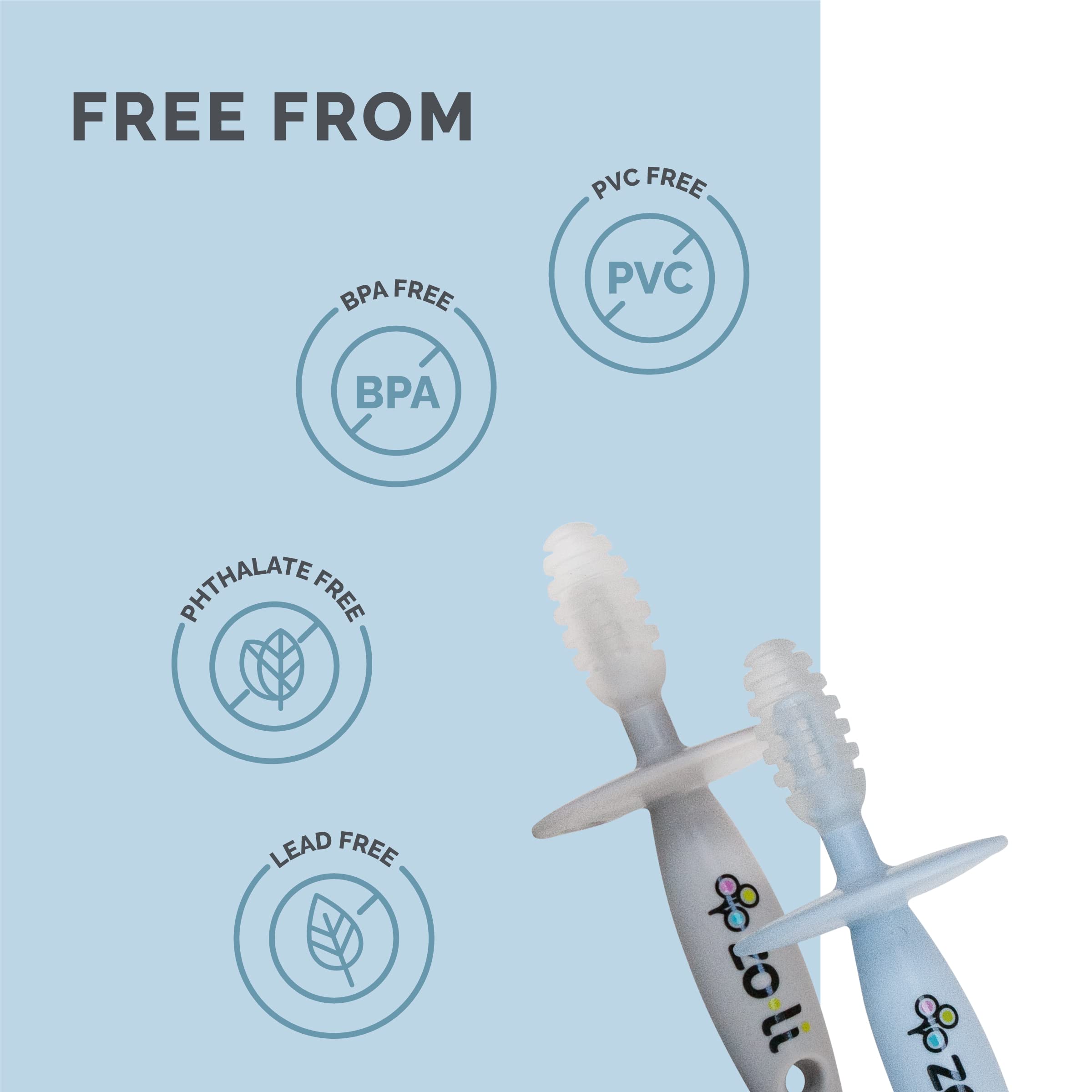 ZoLi Chubby Gummy teether | 2 Pack Baby Teething Relief - Blue/Grey, BPA Free Teething Stick