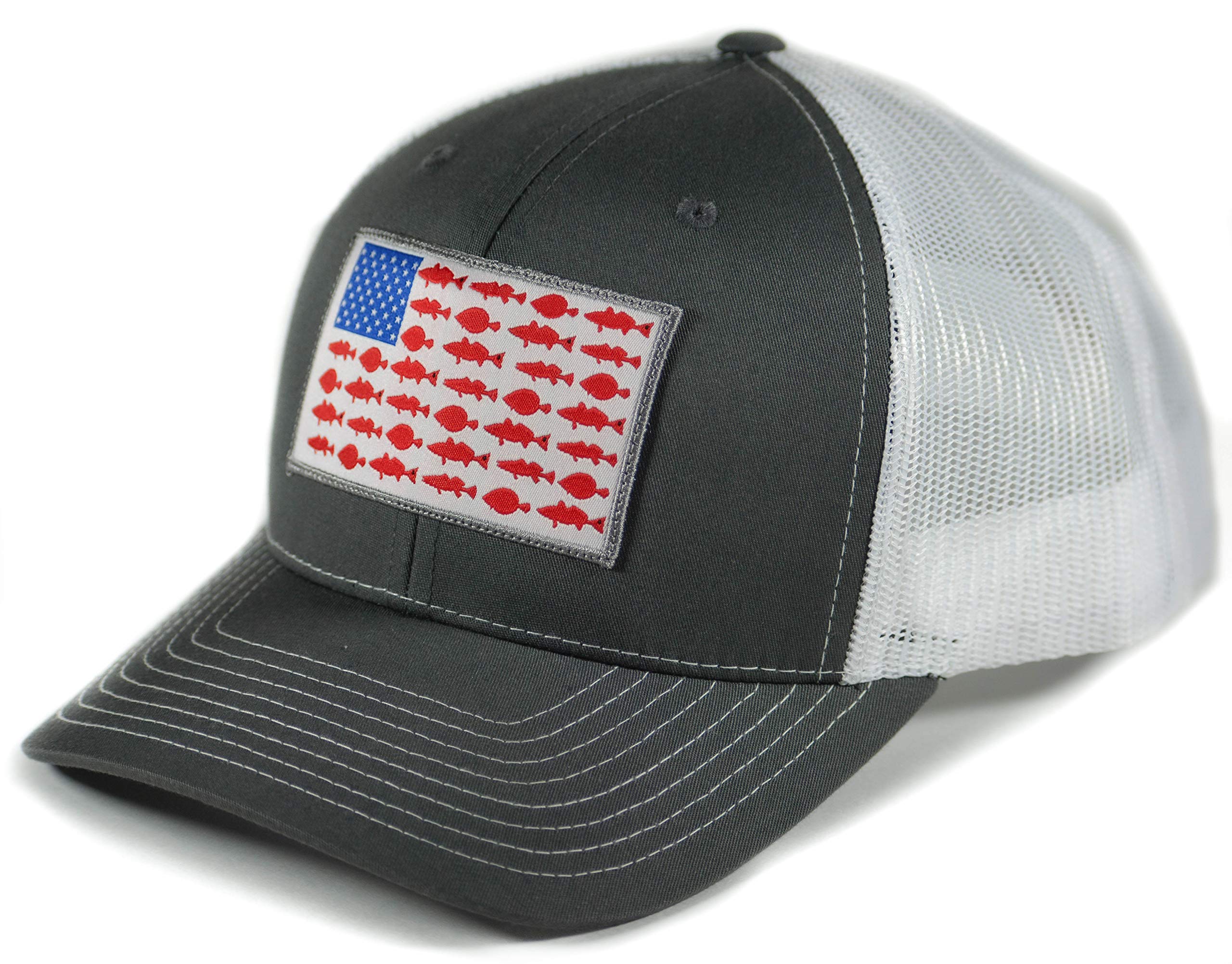 Uno Mas American Flag Gulf Slam Trucker Hat Redfish Flounder Trout Mesh Snapback Caps